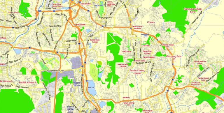 Kuala Lumpur Map Vector Malaysia ENG City Plan for small print size ...