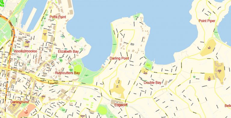 Sydney City Center Vector Map Australia exact printable City Plan editable Adobe Illustrator ...