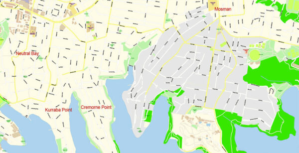 Sydney City Center PDF Map Australia exact printable City Plan editable ...