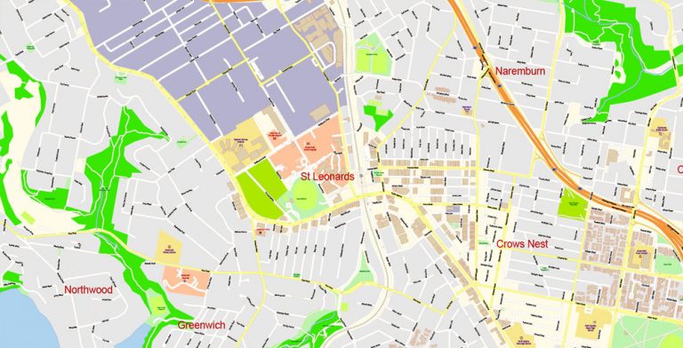 Sydney City Center Vector Map Australia exact printable City Plan ...