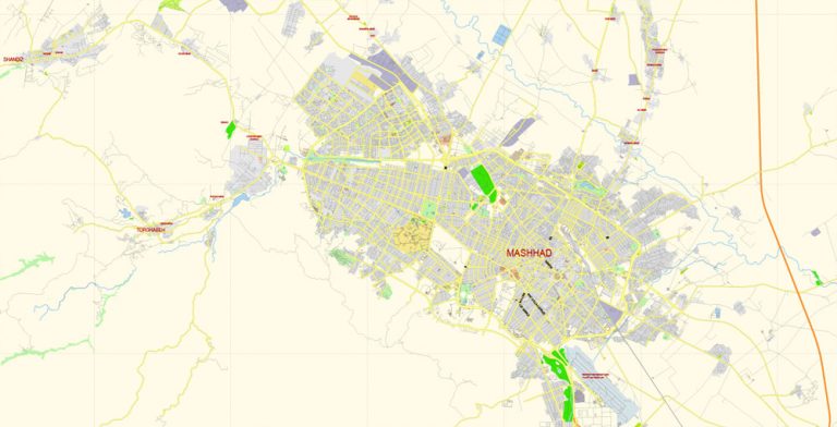 Mashhad PDF Map Iran Farci / English Low detailed City Plan editable ...