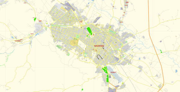 Mashhad PDF Map Iran Farci / English Low detailed City Plan editable ...