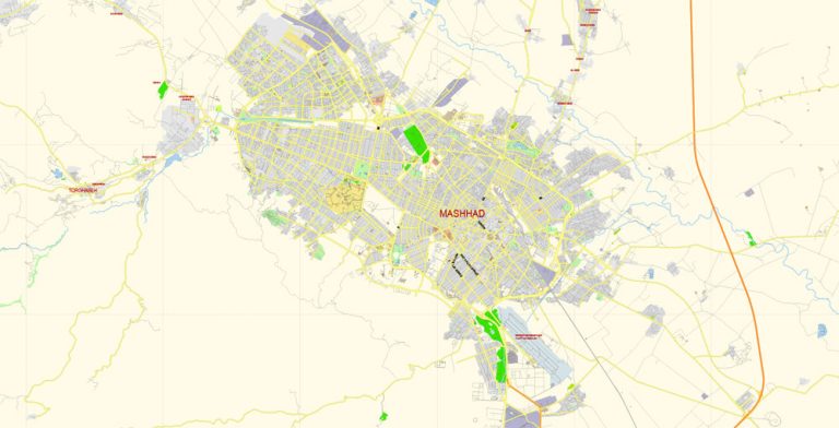 Mashhad Map Iran Farci / English Low detailed City Plan editable Adobe ...