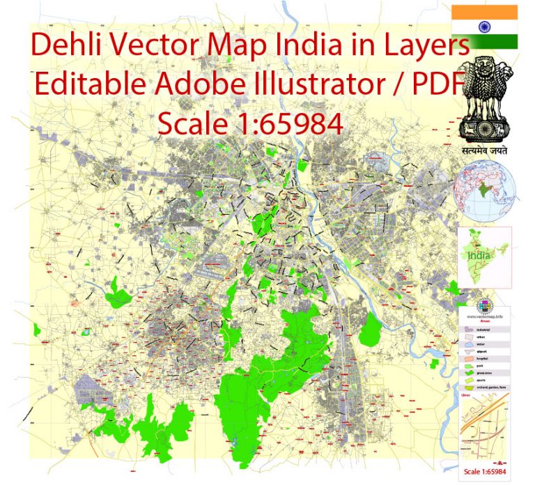 Delhi PDF Map India ENG City Plan for small print size editable Adobe ...