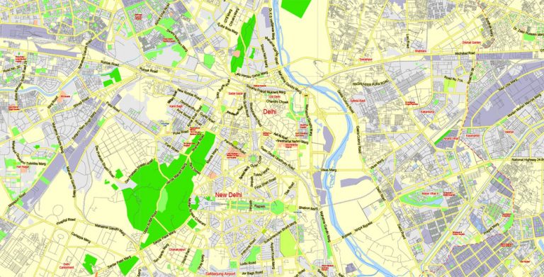 Delhi PDF Map India ENG City Plan for small print size editable Adobe ...
