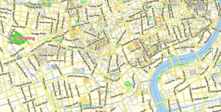 Shanghai PDF Map China ENG Low detailed City Plan editable Adobe PDF ...