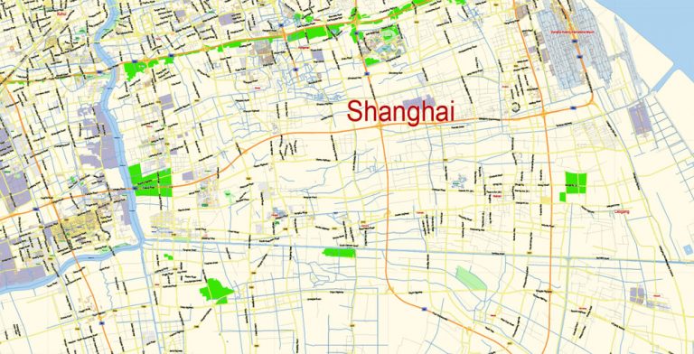 Shanghai PDF Map China ENG Low detailed City Plan editable Adobe PDF ...