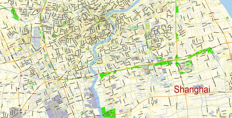 Shanghai PDF Map China ENG Low detailed City Plan editable Adobe PDF ...