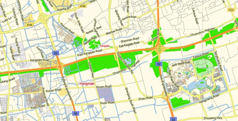 Shanghai Vector Map China ENG Low detailed City Plan editable Adobe ...