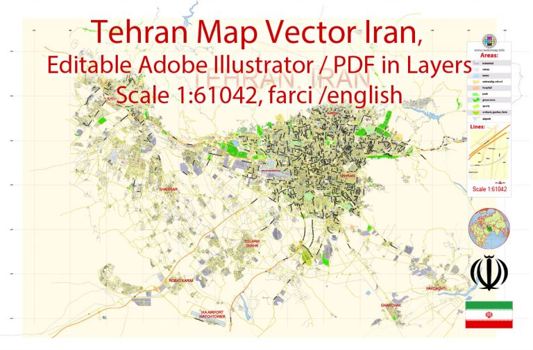 Tehran Iran PDF Map EN Low detailed City Plan editable Adobe PDF Street ...