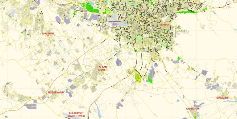Tehran Iran Vector Map EN Low detailed City Plan editable Adobe ...