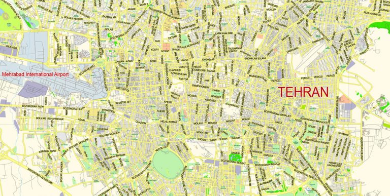 Tehran Iran PDF Map EN Low detailed City Plan editable Adobe PDF Street ...