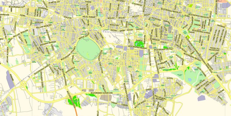 Tehran Iran Vector Map EN Low detailed City Plan editable Adobe ...
