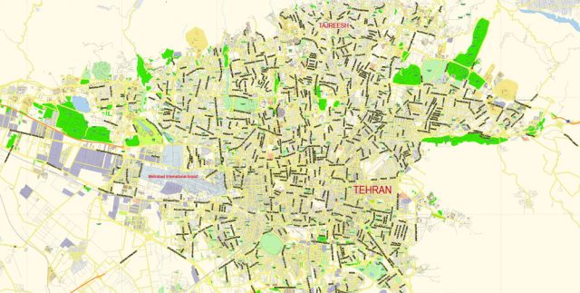 Tehran Iran Vector Map EN Low detailed City Plan editable Adobe ...