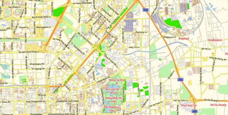 Beijing PDF Map China ENG Low detailed City Plan editable Adobe PDF ...