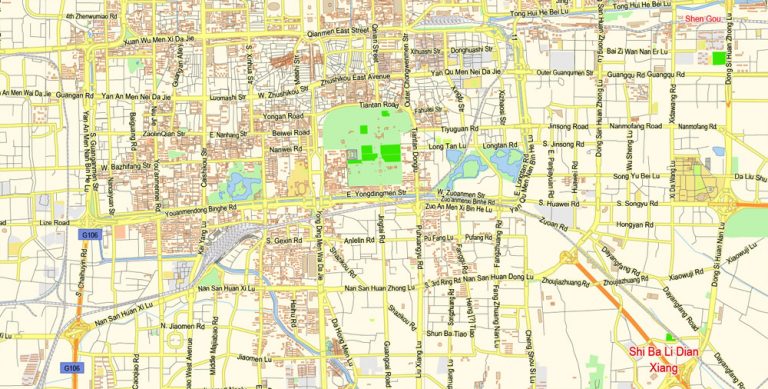 Beijing PDF Map China ENG Low detailed City Plan editable Adobe PDF ...