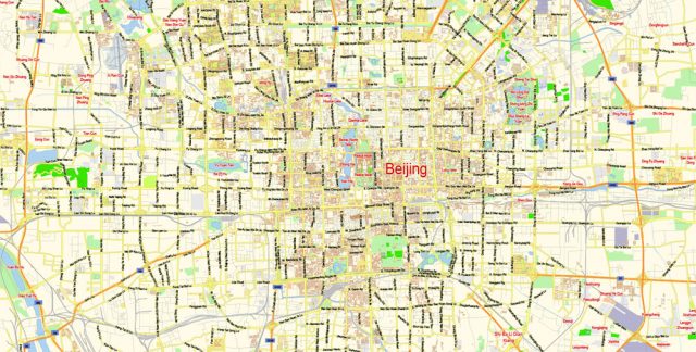 Beijing PDF Map China ENG Low detailed City Plan editable Adobe PDF ...