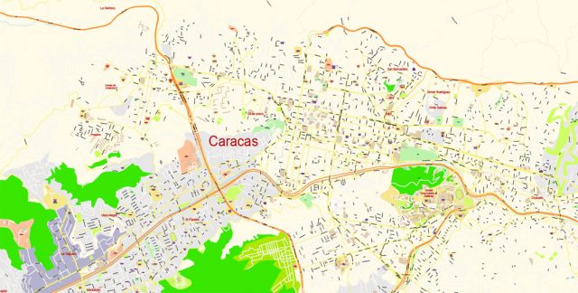 Caracas PDF Map Venezuela exact printable vector City Plan editable ...