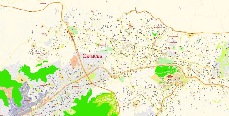 Caracas Vector Map Venezuela exact printable City Plan editable layered ...