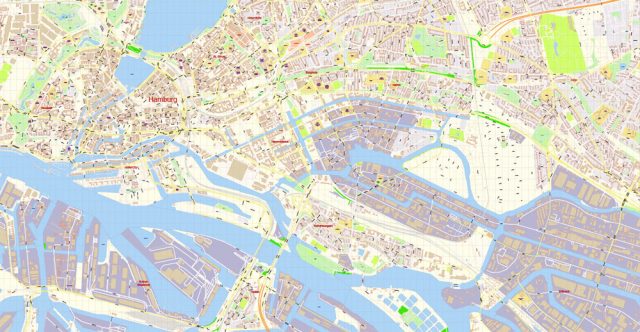 Hamburg Map Vector Printable Germany exact Extra Detailed City Plan ...
