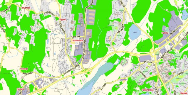 Helsinki + Espoo + Vantaa Map Vector Finland Low detailed City Plan ...