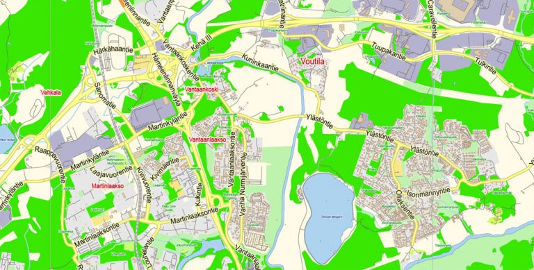 Helsinki + Espoo + Vantaa Map Vector Finland Low detailed City Plan ...