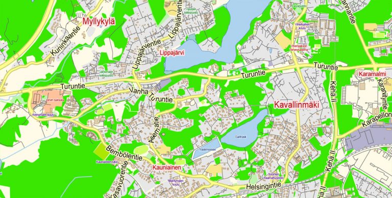 Helsinki + Espoo + Vantaa Map Vector Finland Low detailed City Plan ...
