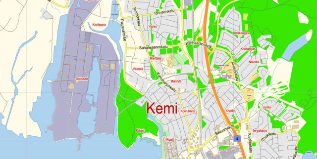Kemi + Tornio Map Vector Finland Low detailed City Plan editable ...
