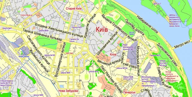 Kiev Vector Map Ukraine Ukrainian City Plan Low Detailed editable Adobe ...