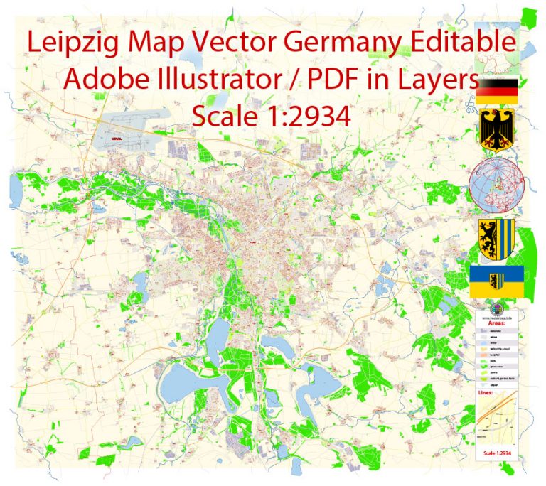 Leipzig PDF Map Vector Germany extra detailed City Plan editable in layers