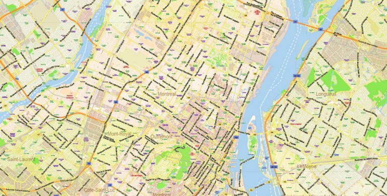 Montreal City Canada Vector Map exact editable City Plan 2000 meters ...