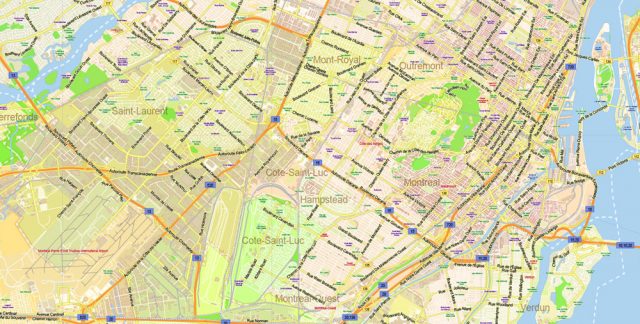 Montreal City Canada Vector Map exact editable City Plan 2000 meters ...