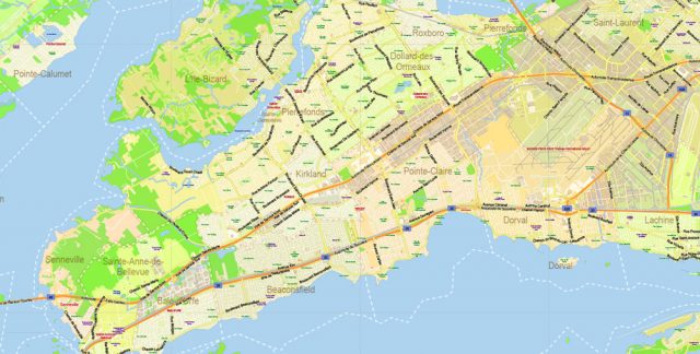 Montreal City Canada Vector Map exact editable City Plan 2000 meters ...