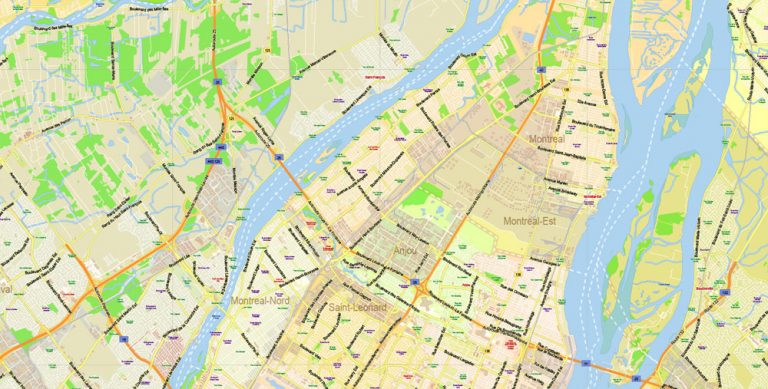 Montreal City Canada Vector Map exact editable City Plan 2000 meters ...