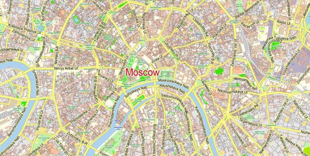 Москва Moscow Map Vector Russia English Names City Plan Low Detailed ...