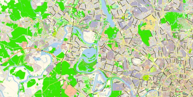 Москва Moscow PDF Map Vector Russia English Names City Plan Low ...