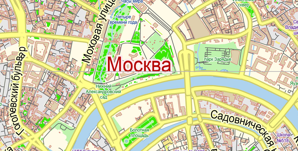 Москва Moscow Map Vector Russia Russian Names City Plan Low Detailed ...