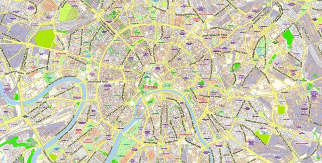 Москва Moscow Map Vector Russia Russian Names City Plan Low Detailed ...