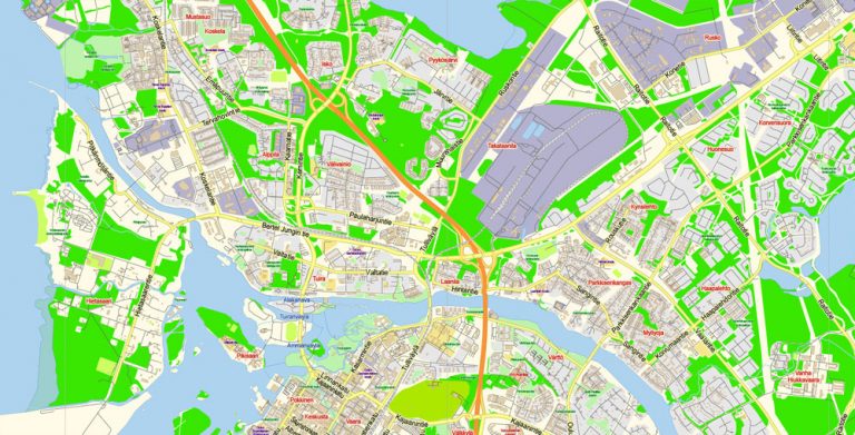 Oulu Map Vector Finland Low detailed City Plan editable Layered Adobe ...