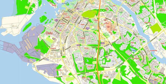 Oulu PDF Map Vector Finland Low detailed City Plan editable Layered ...
