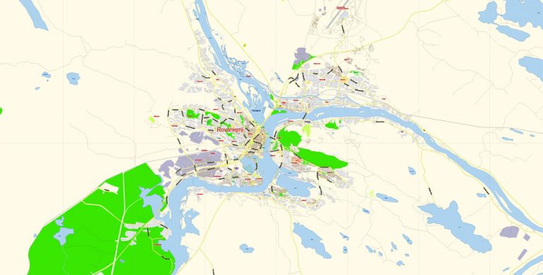 Rovaniemi Map Vector Finland Low detailed City Plan editable Layered ...