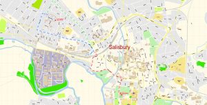 Salisbury UK Map Vector Printable exact Extra Detailed City Plan ...