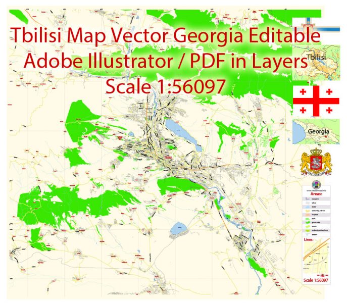 Tbilisi Vector Map Georgia EN Low detailed City Plan editable *.ai ...