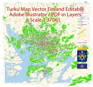 Turku PDF Map Vector Finland Low detailed City Plan editable Layered ...