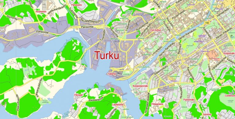 Turku PDF Map Vector Finland Low detailed City Plan editable Layered ...