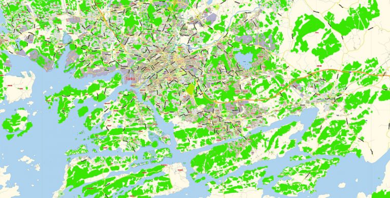 Turku PDF Map Vector Finland Low detailed City Plan editable Layered ...