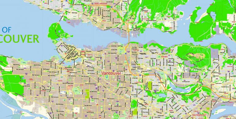 Vancouver PDF Map large long area British Columbia Canada in layers ...