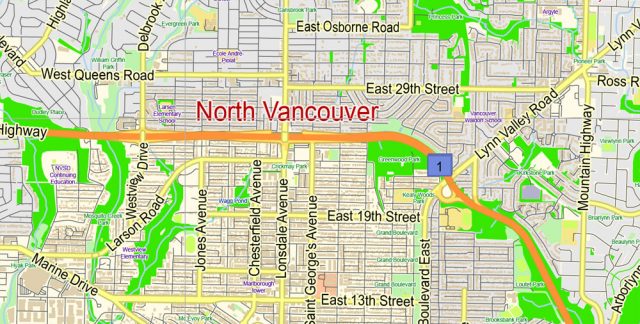Vancouver PDF Map large long area British Columbia Canada in layers ...