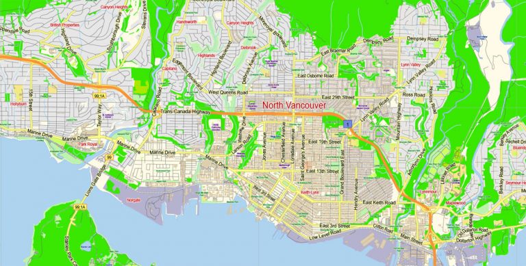 Vancouver PDF Map large long area British Columbia Canada in layers ...