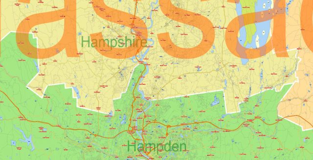 Massachusetts State PDF Vector Map exact extra detailed All Roads ...